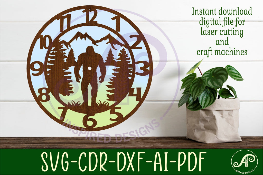Bigfoot, yeti wall clock laser cut files, SVG - So Fontsy