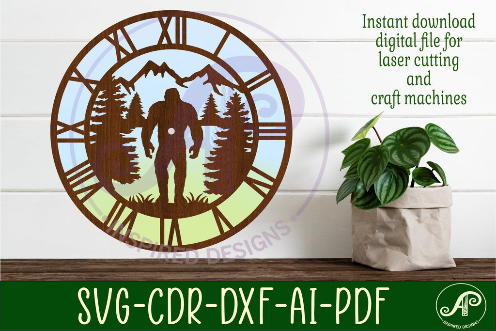 Bigfoot, yeti wall clock laser cut files, SVG - So Fontsy