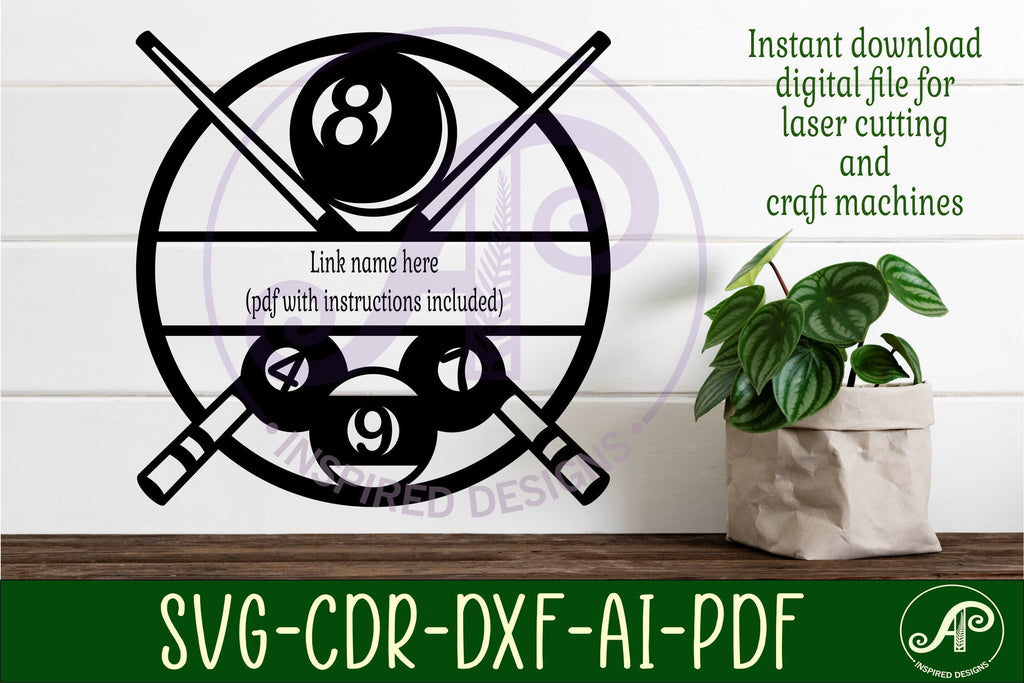 Billiards name wall art sign, SVG personalized - So Fontsy