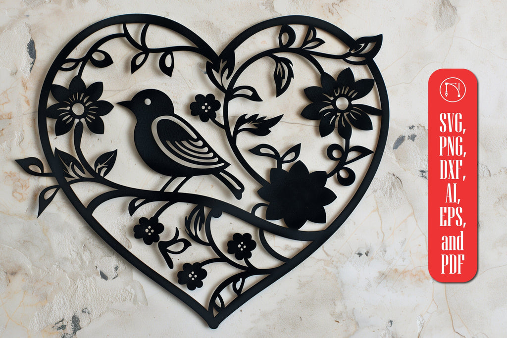 Bird in Heart wall decor laser cut SVG - So Fontsy