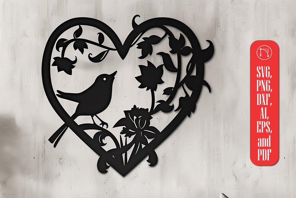 Bird in Heart wall decor laser cut SVG - So Fontsy