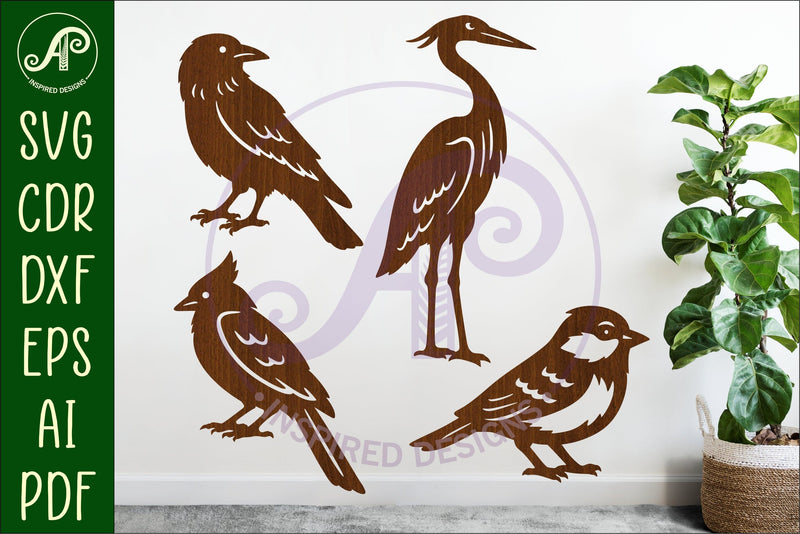 Birds silhouette laser cut outs SVG files - So Fontsy