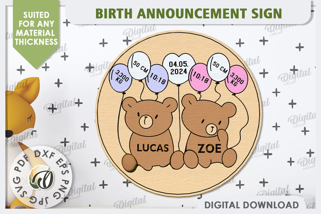 Birth Announcement Sign Laser Cut. Newborn Baby Stats SVG - So Fontsy