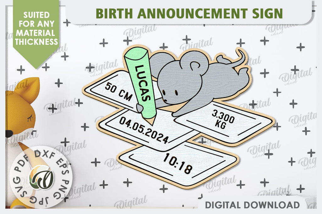 Birth Announcement Sign Laser Cut. Newborn Baby Stats SVG - So Fontsy