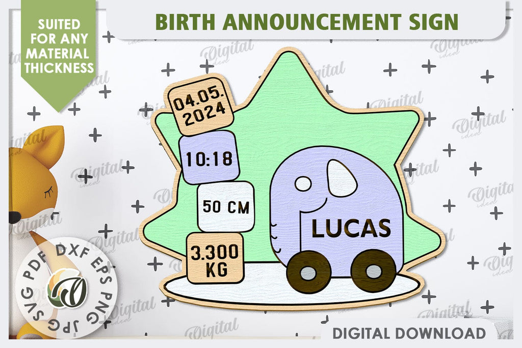 Birth Announcement Sign Laser Cut. Newborn Baby Stats SVG - So Fontsy