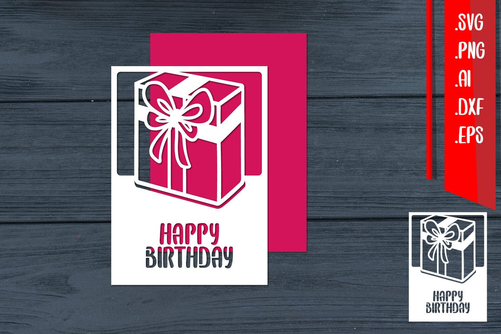 Birthday Card, Birthday Template, Happy Birthday, Gift Box - So Fontsy