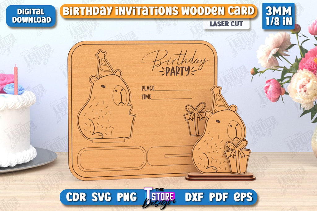 Birthday Invitation Laser Cut | Birthday Party | Capybara | Wooden ...