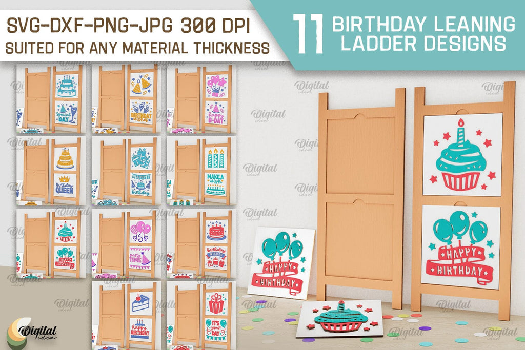 Birthday Leaning Ladders LaserCut Bundle. Happy Birthday SVG - So Fontsy