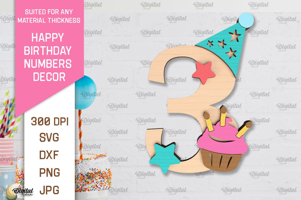 Birthday Number 3 SVG. Happy Birthday Number Laser Cut - So Fontsy