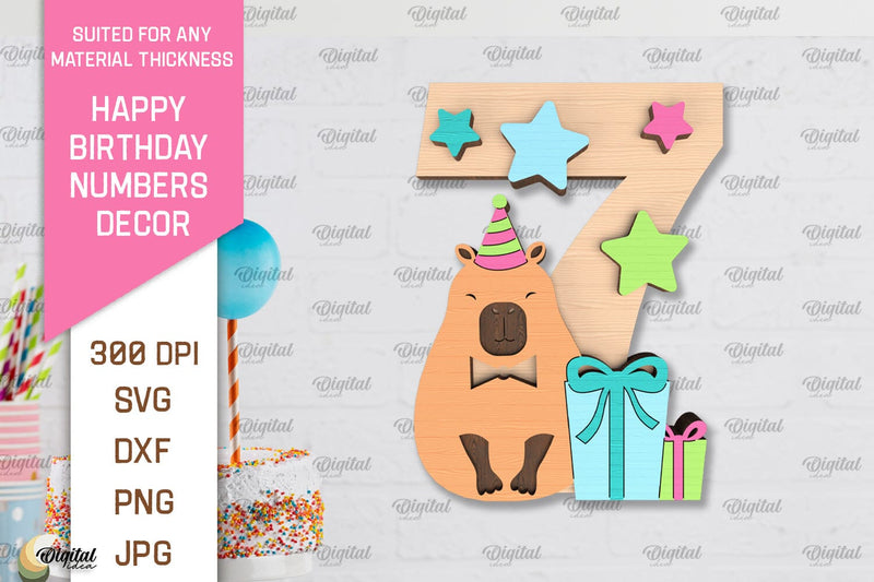 Birthday Number 7 SVG. Happy Birthday Number Laser Cut - So Fontsy