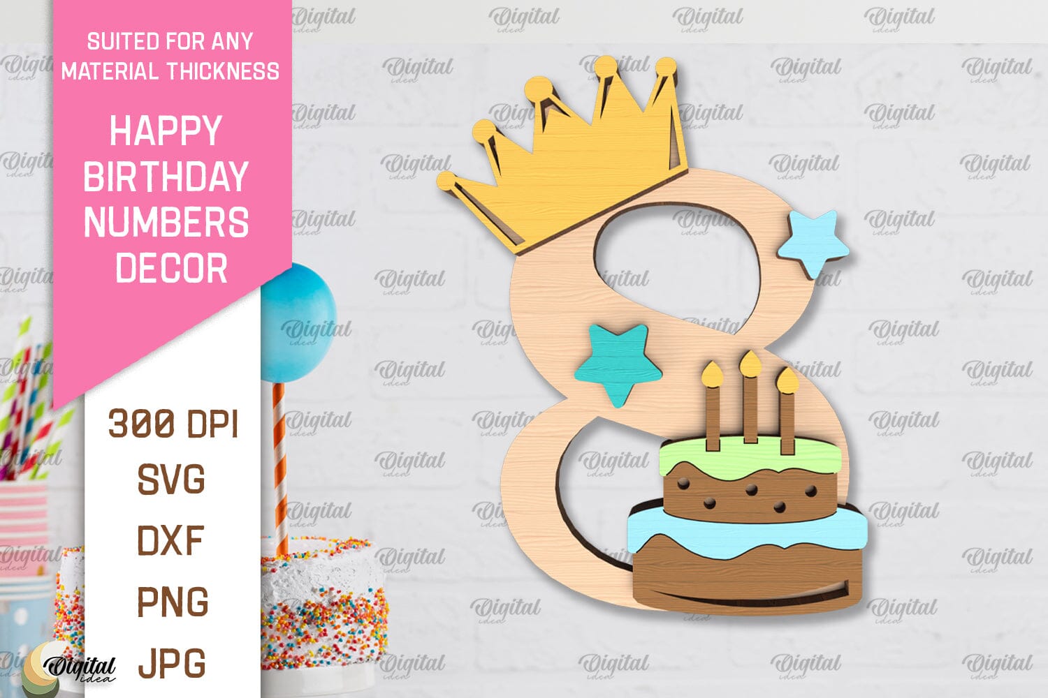 Birthday Number 8 SVG. Happy Birthday Number Laser Cut - So Fontsy