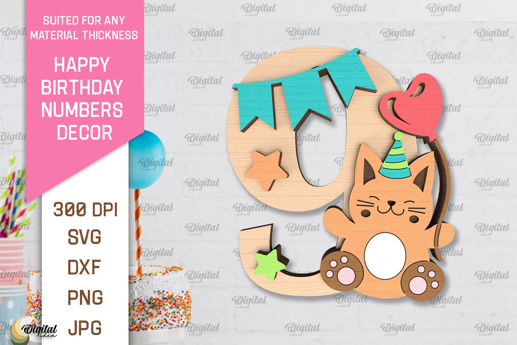 Birthday Number 9 SVG. Happy Birthday Number Laser Cut - So Fontsy