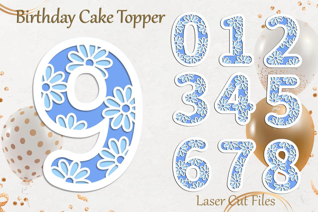 Birthday Numbers cake topper svg, Layered design - So Fontsy