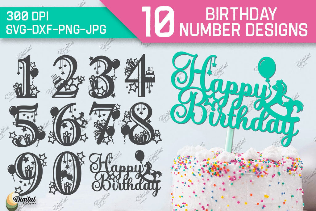 Birthday Numbers Laser Cut Bundle. Birthday Toppers Paper Cut - So Fontsy
