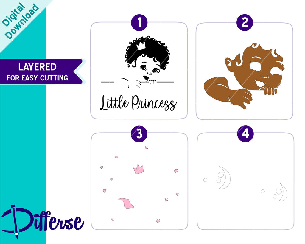 Black Baby Princess SVG | Afro Baby Princess SVG - So Fontsy