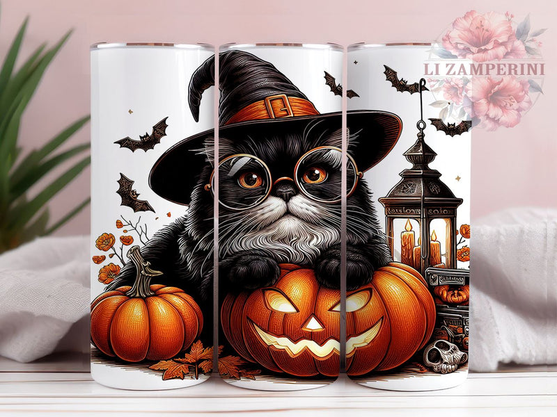 Black Cat Halloween 20 oz Skinny Tumbler Sublimation Design, Straight ...