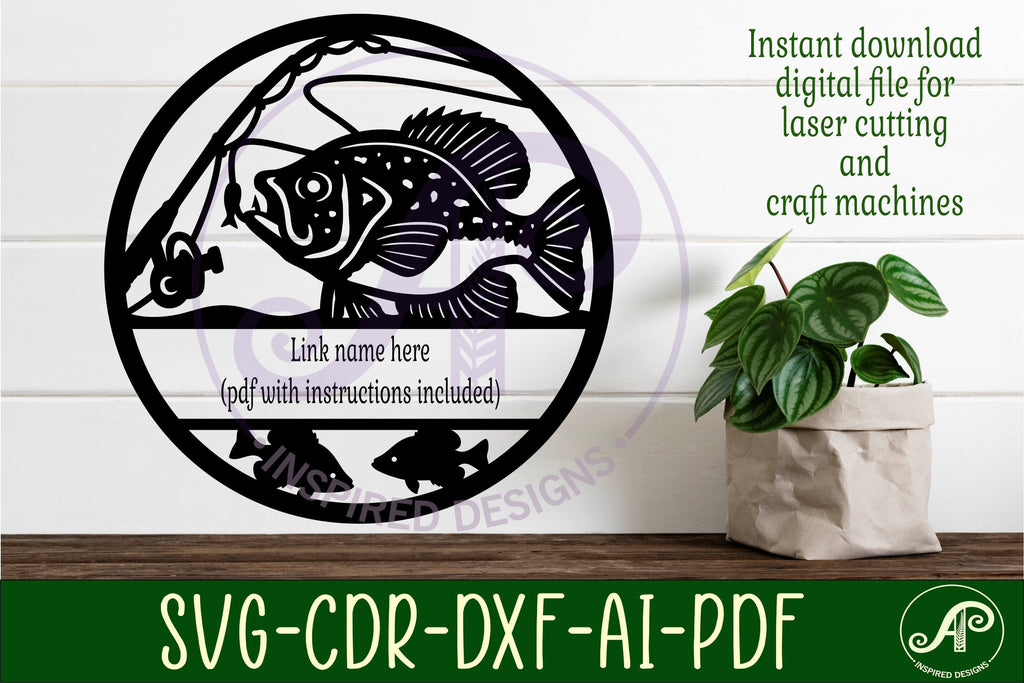 Black crappie fishing name sign svg laser cut template - So Fontsy