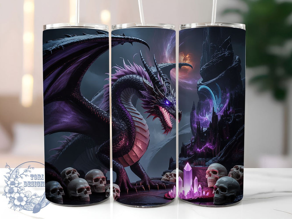 Black Fantasy Dragon Tumbler, Fantasy Theme, Mystical Art, Dark Design ...