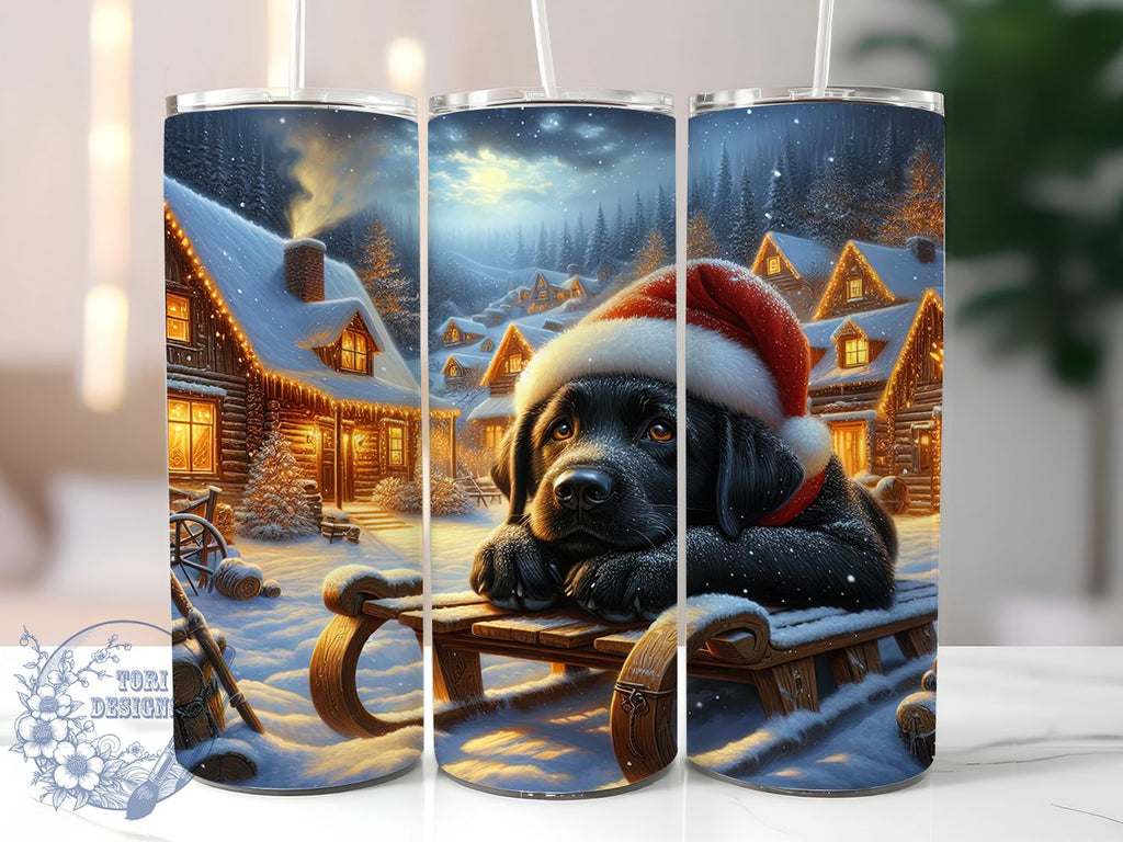 Black Lab Christmas Sled Tumbler, Winter Sled Ride Wrap, Holiday Dog ...