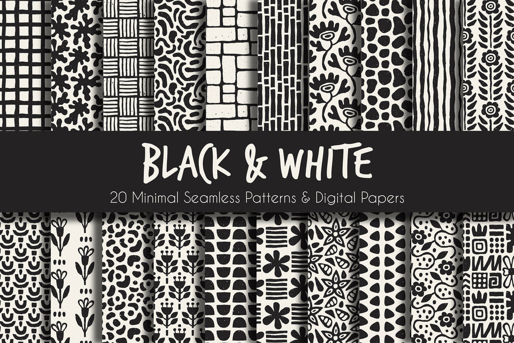 Black & White Minimal Seamless Patterns - So Fontsy