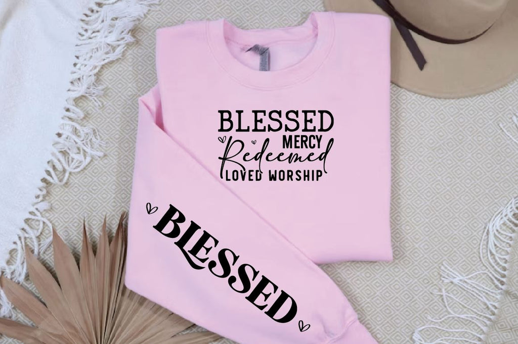 Blessed mercy Redeemed loved worship Sleeve SVG Design, Christian ...