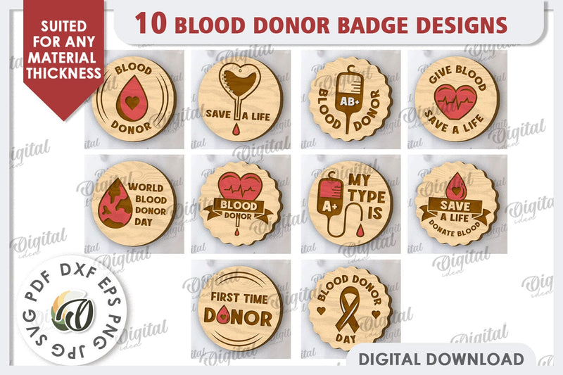Blood Donor Badge Laser Cut Bundle. Blood Donation Badge SVG - So Fontsy