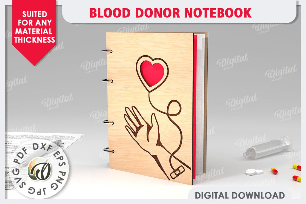 Blood Donor Notebook Laser Cut. 3D Wooden Notebook SVG - So Fontsy