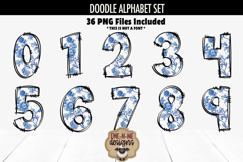 Blue Chinoiserie Doodle Alphabet Numbers | Toile Letters PNG Files - So ...