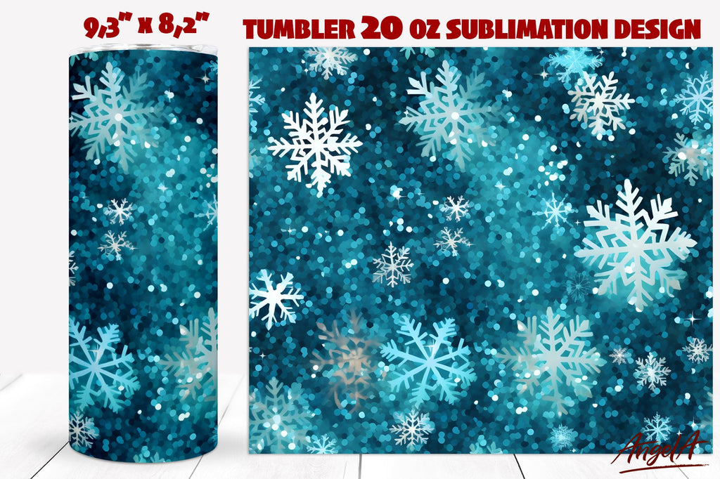Blue Christmas Tumbler sublimation, sparkle blue snowflakes - So Fontsy