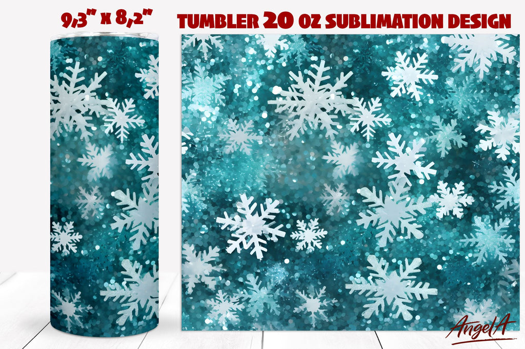 Blue Christmas Tumbler sublimation, sparkle blue snowflakes - So Fontsy