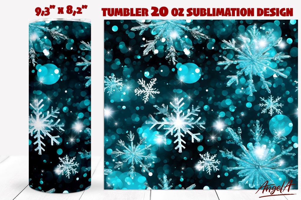 Blue Christmas Tumbler sublimation, sparkle snowflakes - So Fontsy