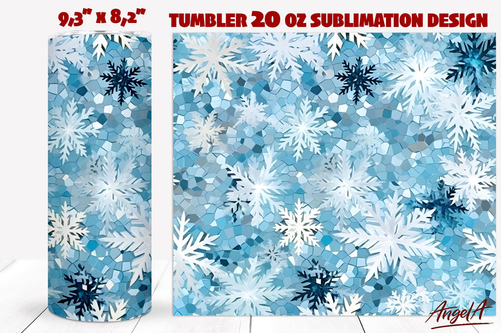 Blue Christmas Tumbler sublimation, sparkle snowflakes - So Fontsy