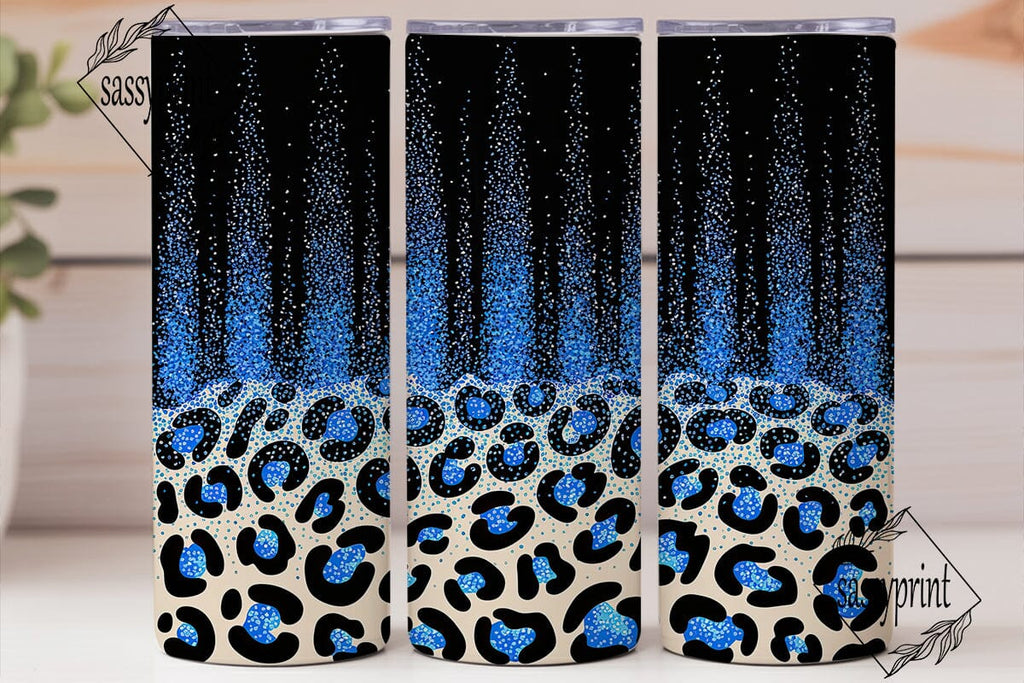 Blue Glitter Leopard Print 20oz Tumbler - So Fontsy