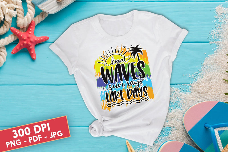 Boat Waves Sun Rays, Summer Sublimation Design - So Fontsy