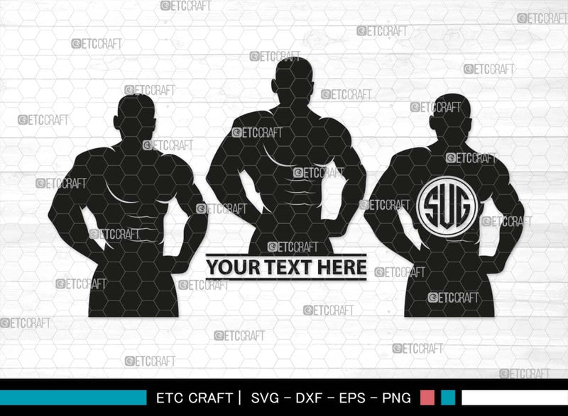Bodybuilder Monogram, Bodybuilder Silhouette, Bodybuilder Man SVG, Man ...