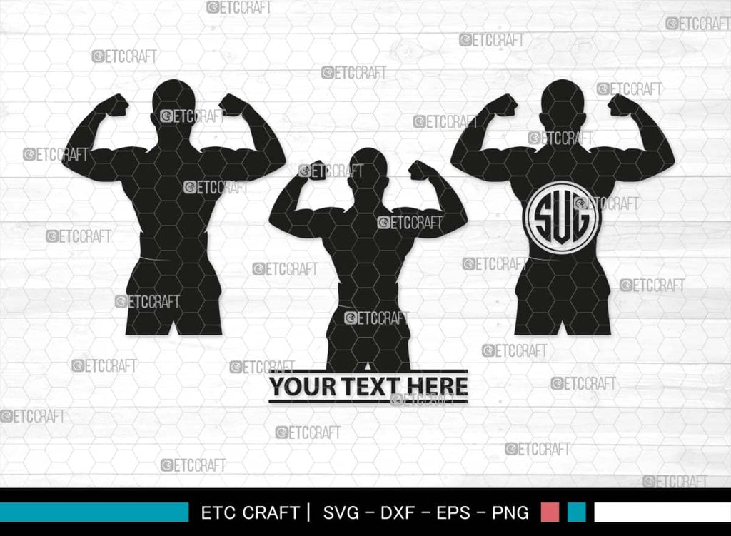 Bodybuilder Monogram, Bodybuilder Silhouette, Bodybuilder Man SVG, Man ...