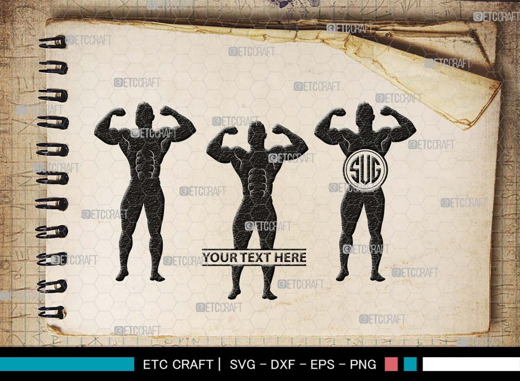 Bodybuilder Monogram, Bodybuilder Silhouette, Bodybuilder Man SVG, Man ...