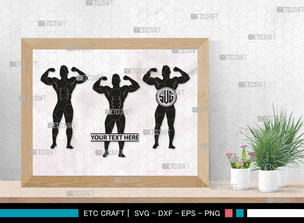 Bodybuilder Monogram, Bodybuilder Silhouette, Bodybuilder Man SVG, Man ...