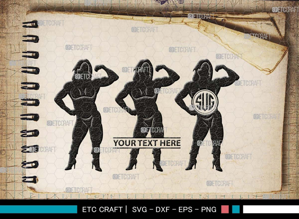 Bodybuilder Monogram, Bodybuilder Silhouette, Bodybuilder Women SVG ...