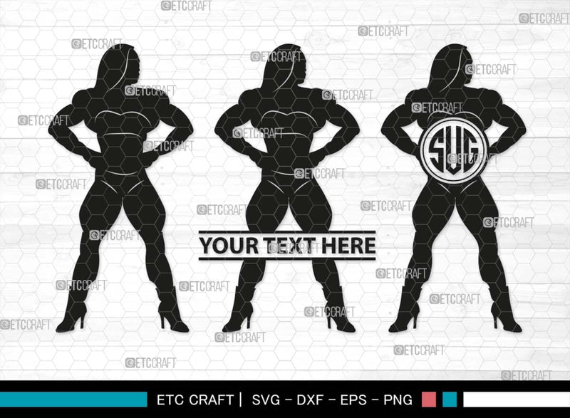 Bodybuilder Monogram, Bodybuilder Silhouette, Bodybuilder Women SVG ...