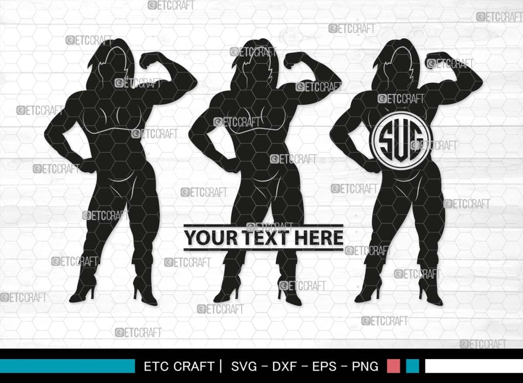 Bodybuilder Monogram, Bodybuilder Silhouette, Bodybuilder Women SVG ...