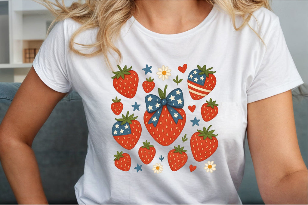 Boho 4th of July Strawberry PNG,Cute PNG - So Fontsy