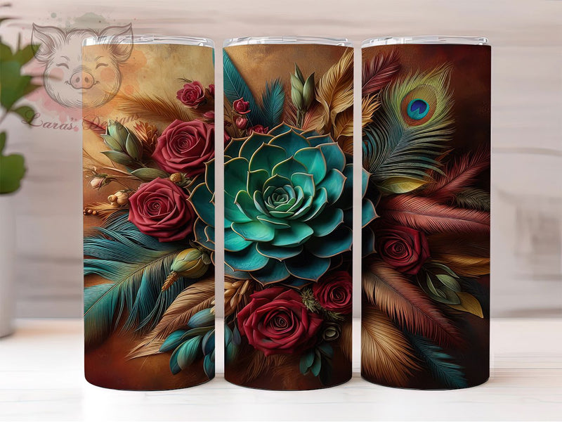 Boho Aztec Feather Tribal Tumbler Wrap, Boho Feather Tumbler, Indian ...