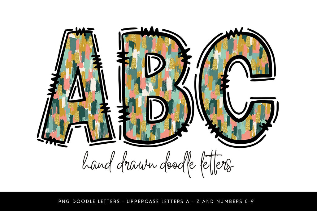 Boho Brushstroke Alphabet PNG, Hand Drawn Doodle Letters - So Fontsy