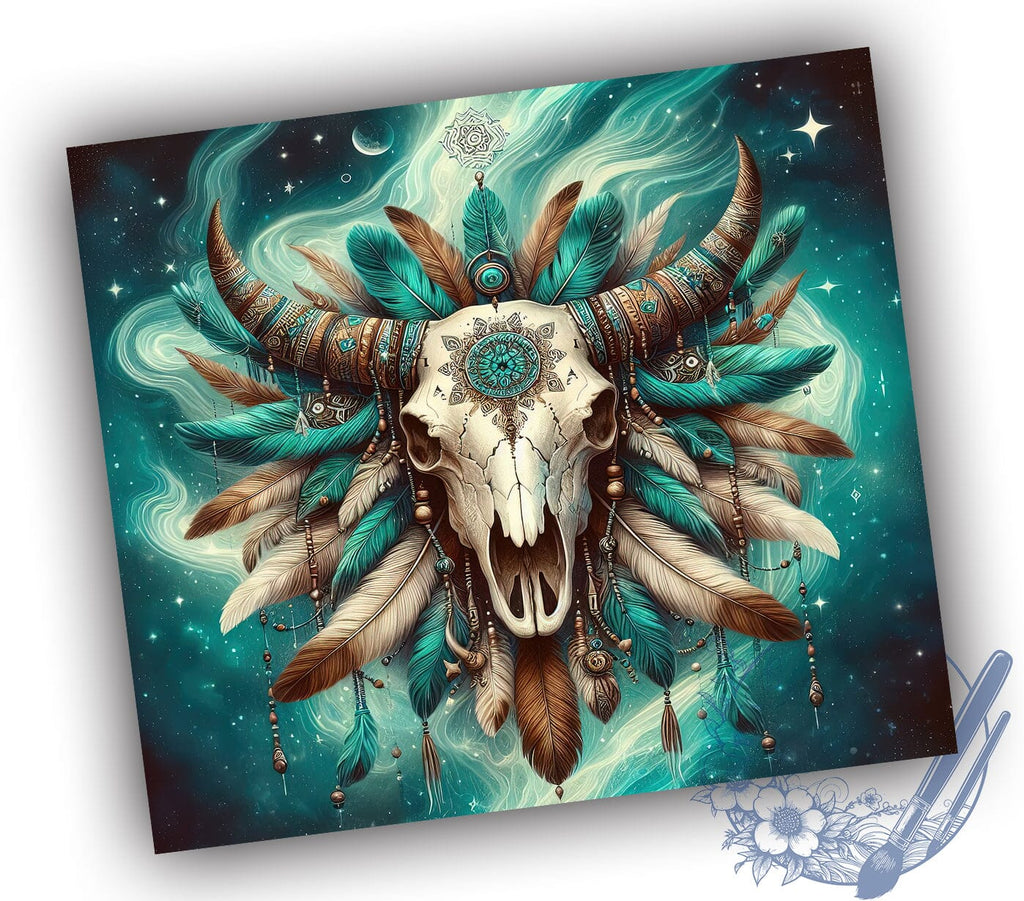 Boho Cow Skull, Western Tumbler, Country Decor, Sublimation PNG, Rustic ...