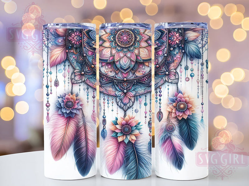Boho Floral Dreamcatcher Tumbler Wrap, Floral Dream Catcher Cup, 20oz Bohemian Tumbler Wrap ...