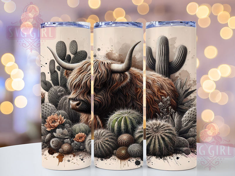 Boho Highland Cow Cactus Tumbler, Cactus Western Wrap, Boho Cow ...
