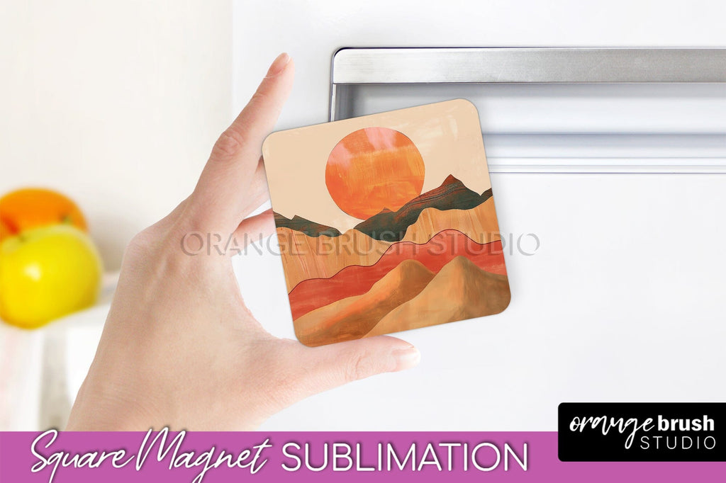 Boho Magnet Sublimation, Minimalist Landscape Magnet Design - So Fontsy