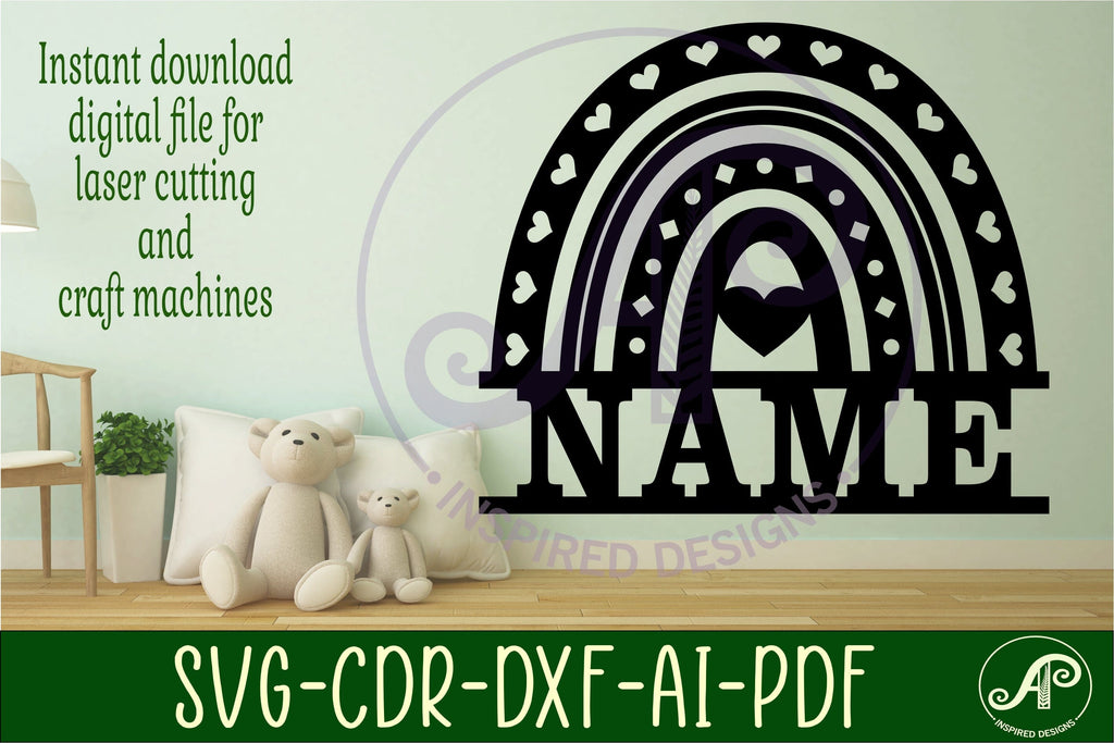 Boho Rainbow theme Name sign svg laser cut template - So Fontsy