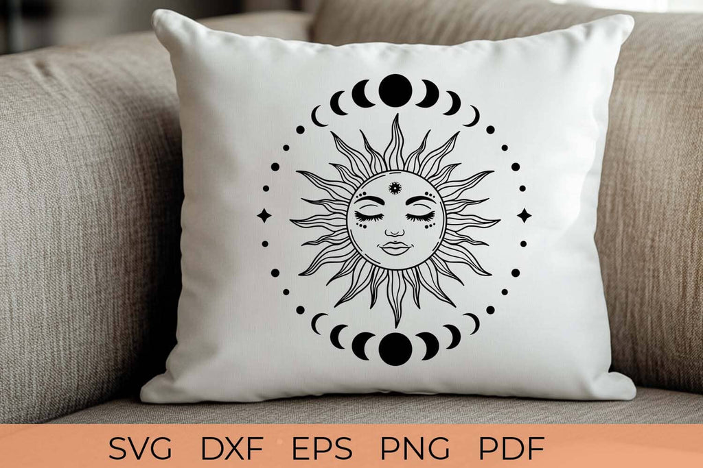 Boho Sun with face SVG File | Boho Sun and Moon SVG - So Fontsy